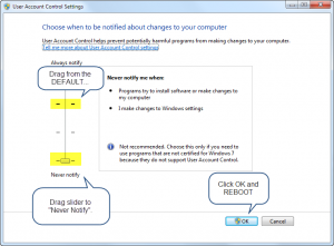 Slide the bar on the left, to the very bottom for “Never Notify ...